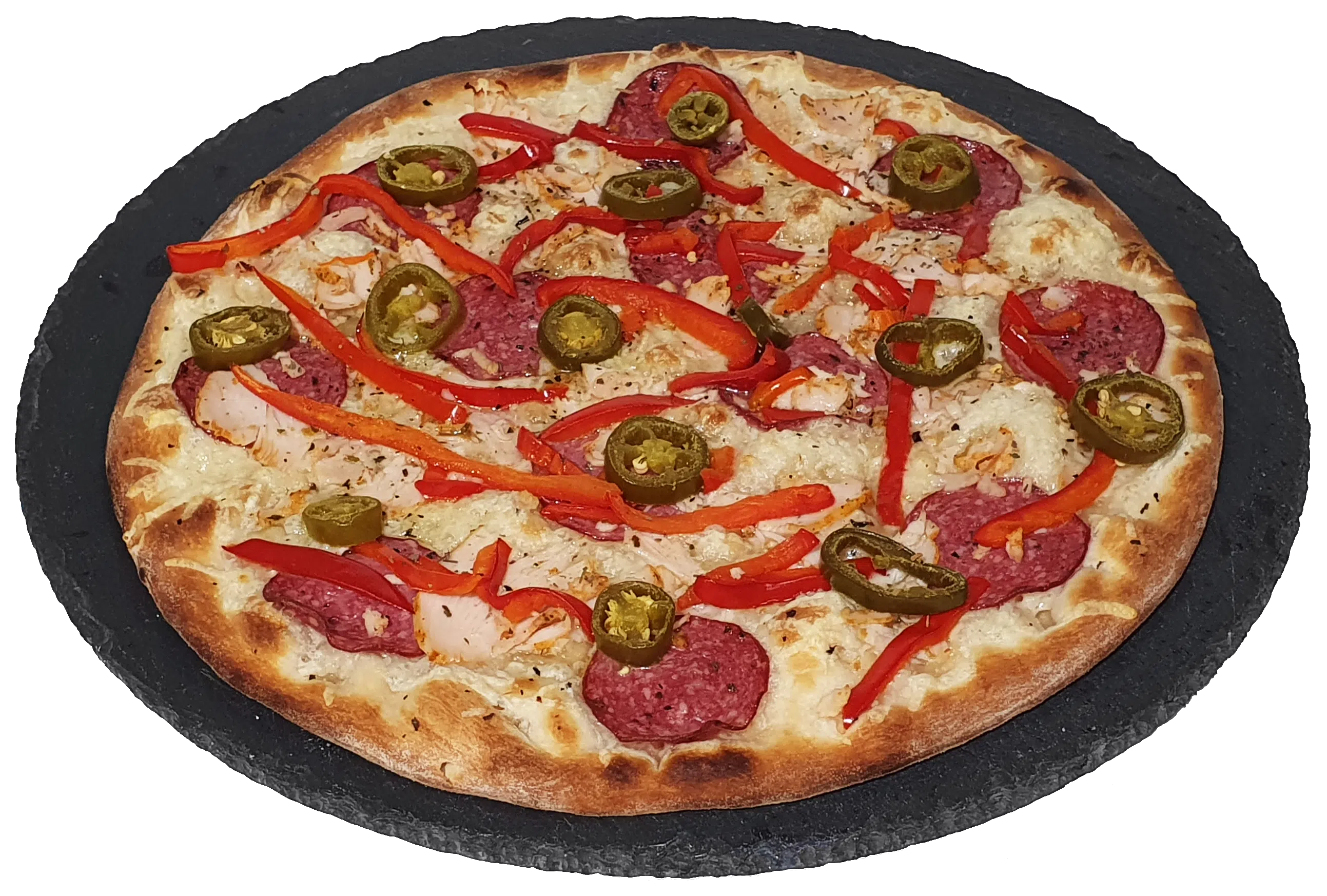 TOTO PIZZA česnakinis aliejus, sūris, saliami, vištiena, paprika ...